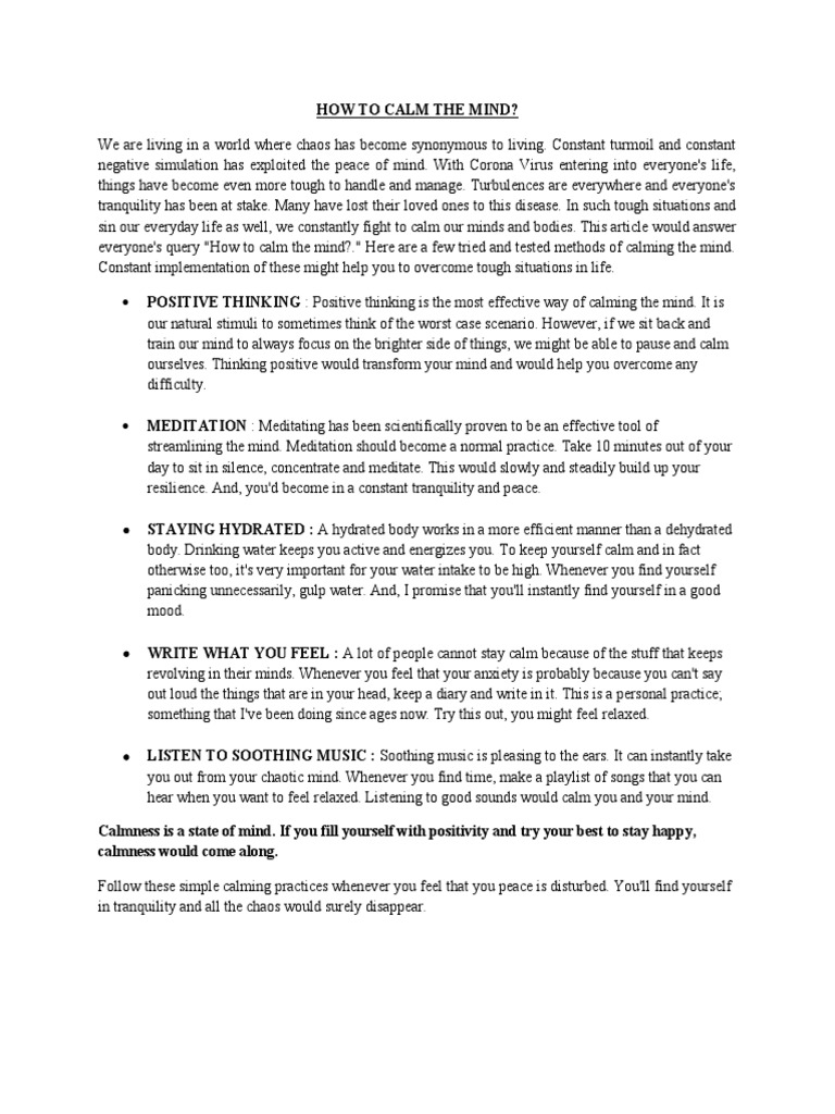 How To Calm The Mind | PDF | Meditation | Mind