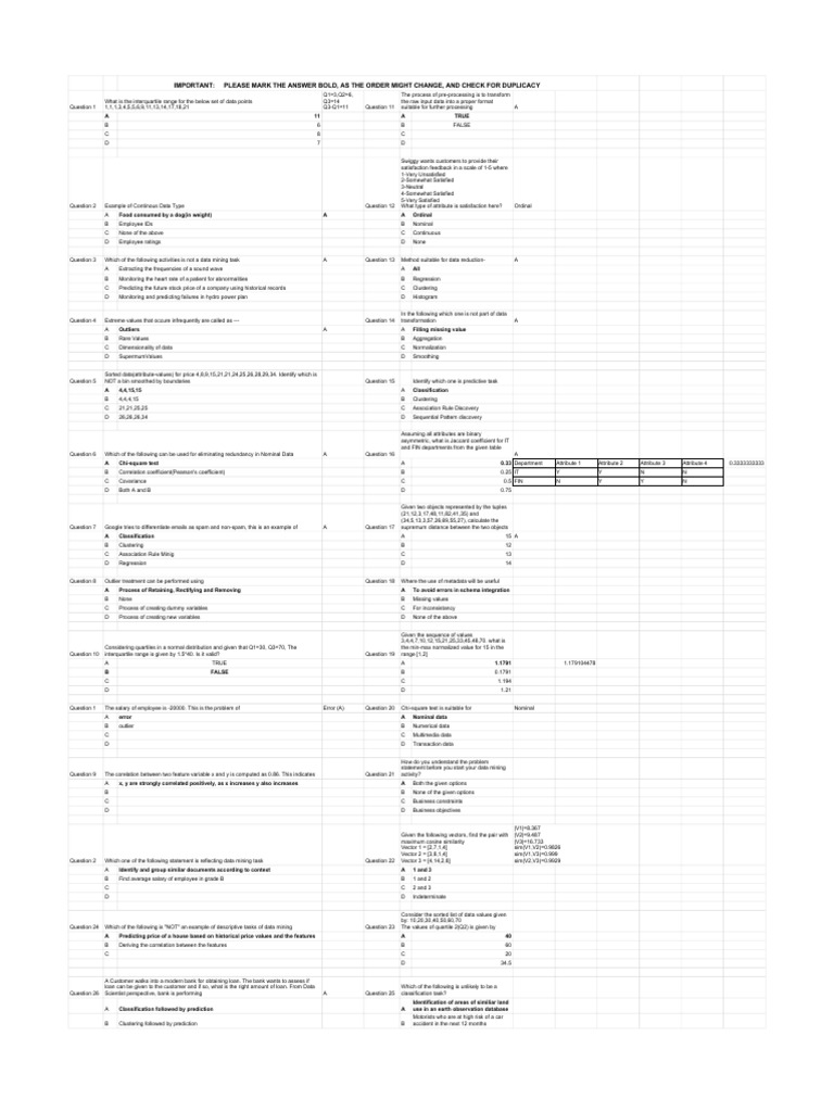 Sheet With Answers | PDF | Data Mining | Statistical Classification