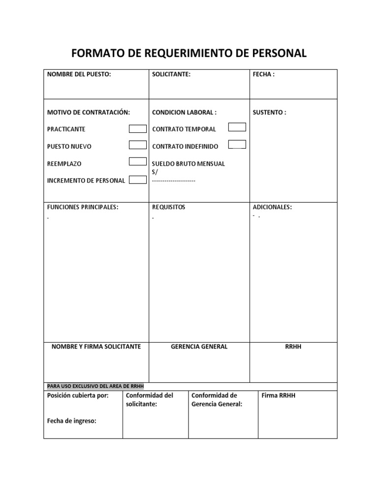 01 Modelo Formato de Requerimiento de Personal | PDF | Finanzas y dinero