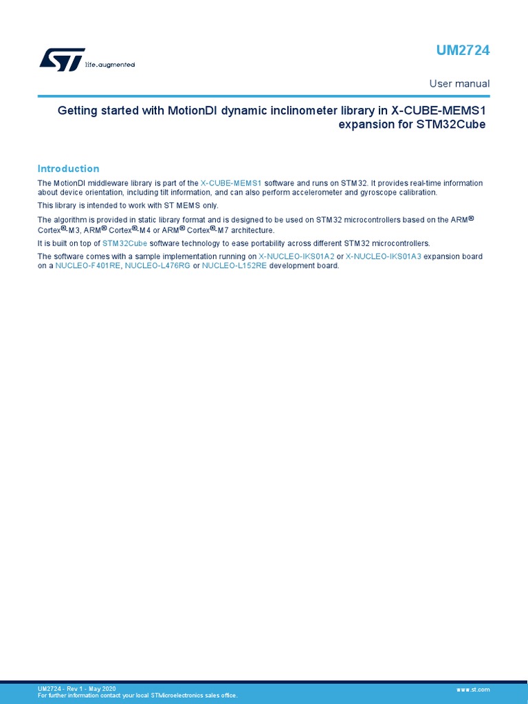 Getting Started With Motiondi Dynamic Inclinometer Library in X-Cube-Mems1 Expansion For ...