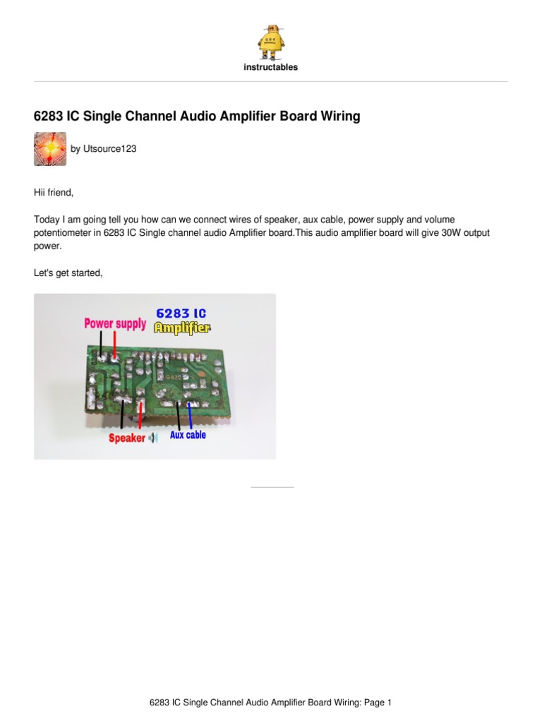 6283 IC Single Channel Audio Amplifier Board Wirin | PDF | Amplifier ...