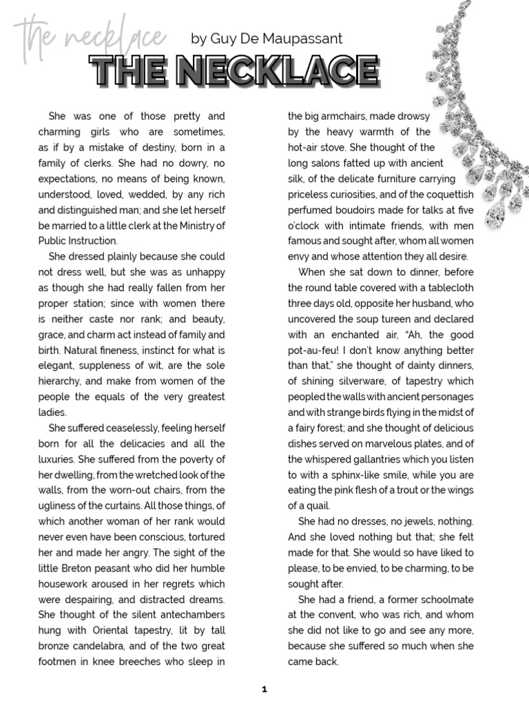 The Necklace: by Guy de Maupassant | PDF | Usury | Jewelry