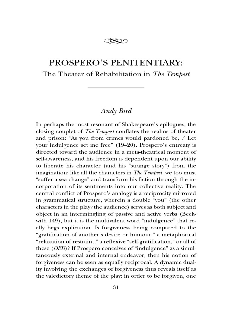Prospero'S Penitentiary:: The Theater of Rehabilitation in The Tempest ...