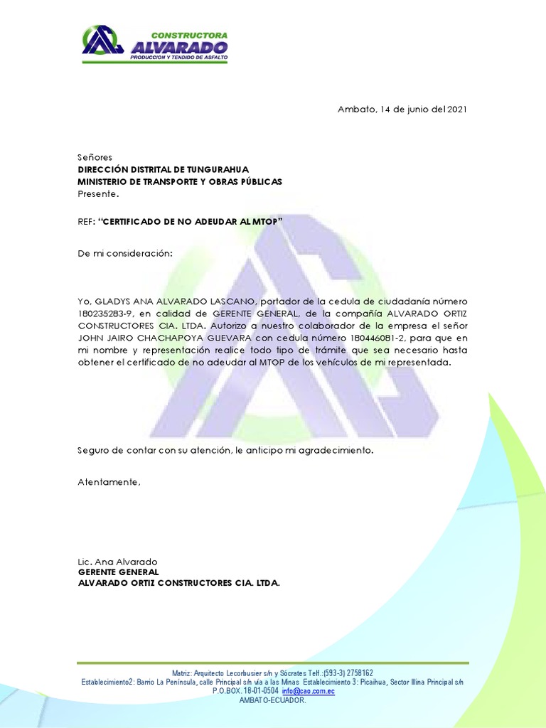 Certificado de No Adeudar Mtop | PDF