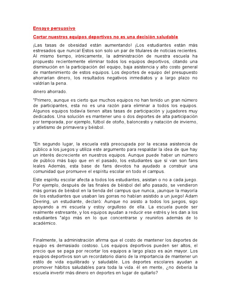 Ensayo Persuasivo | PDF | Deportes | Economias