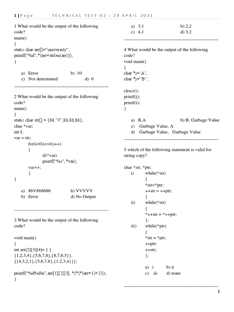 Technical Test-02 Prog in C | PDF | Pointer (Computer Programming ...