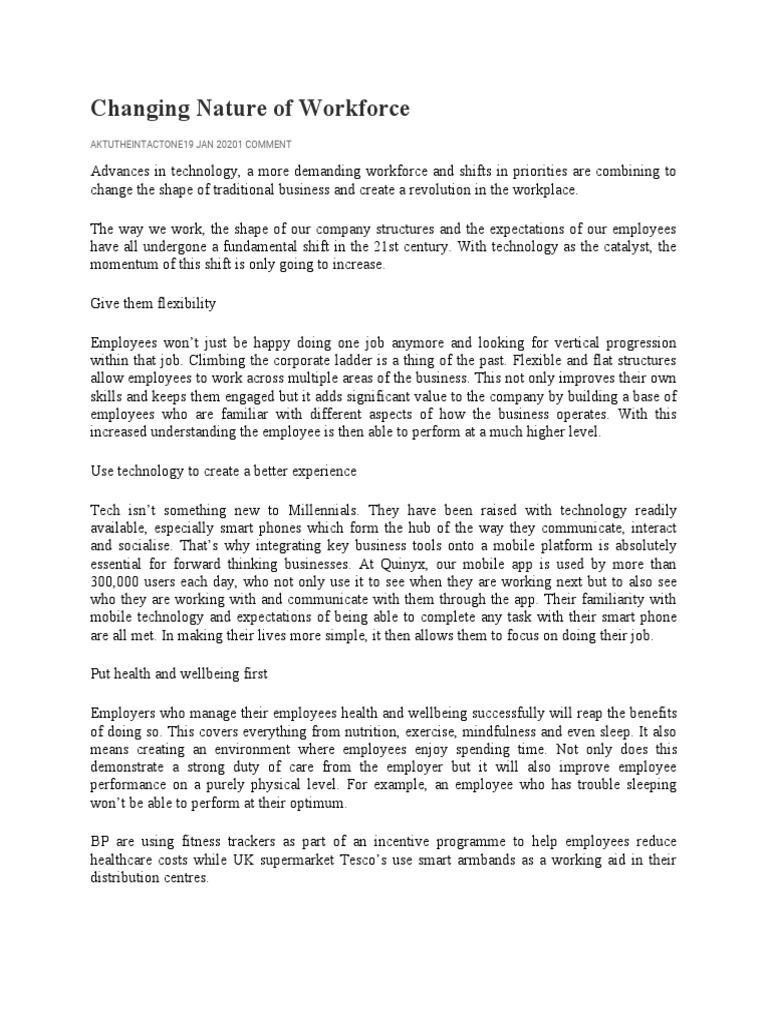 Changing Nature of Workforce | PDF | Outsourcing | Employment