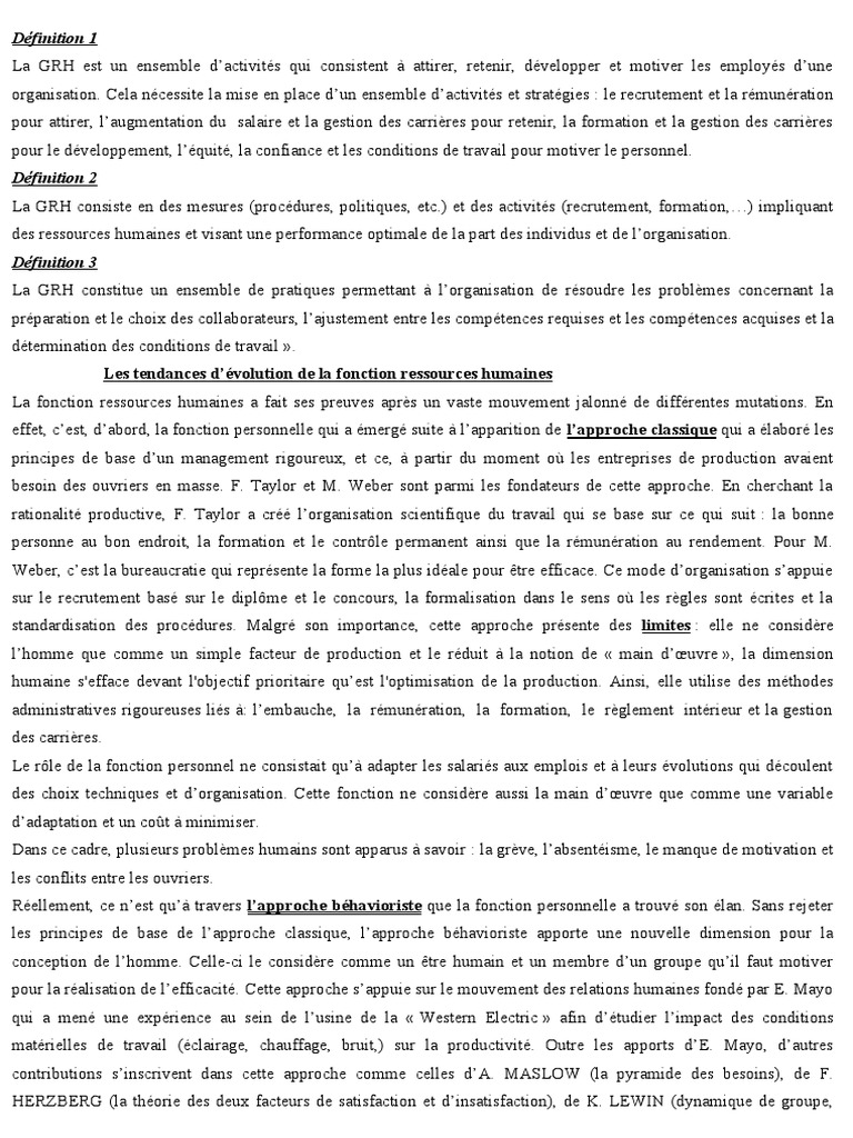 Évolution de la GRH : Stratégies et RSE | PDF | Motivation | Motivant