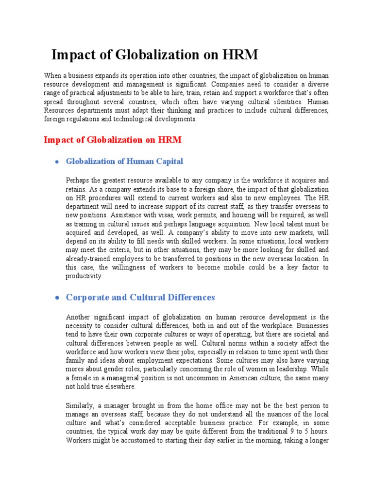 Impact of Globalization On HRM | PDF | Human Resource Management ...