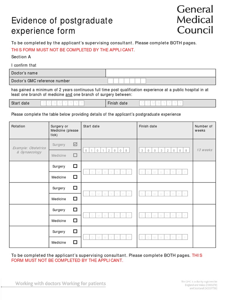 Template Form EEA Evidence of Two Years Postgraduate Experience Form ...