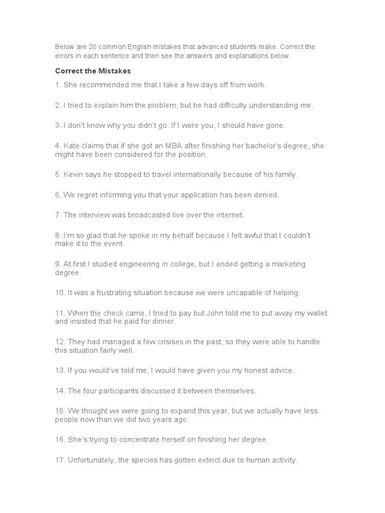 Error Correction Exercises | Download Free PDF | Verb | Languages