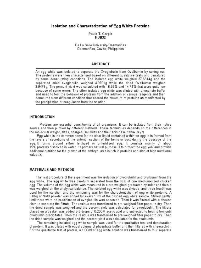 Isolation and Analysis of Egg White Proteins | PDF | Egg White ...