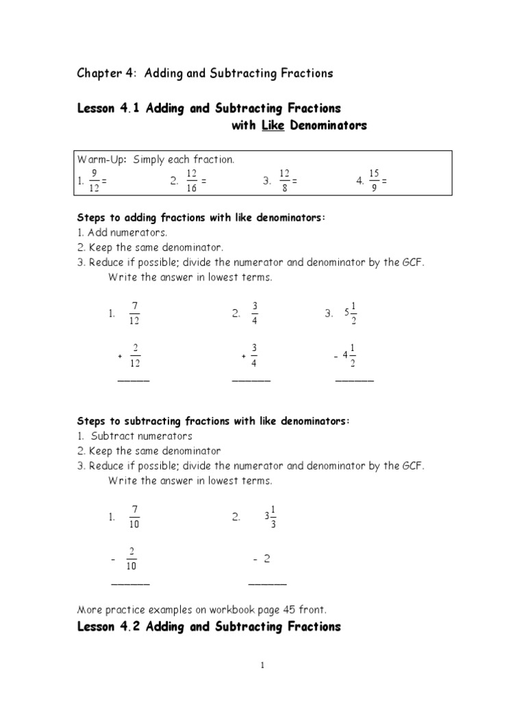 Adding & Subtracting Fractions | PDF | Division (Mathematics ...