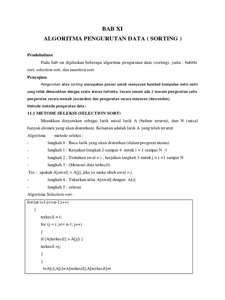 Algoritma Sorting: Bubble, Selection, Insertion | PDF