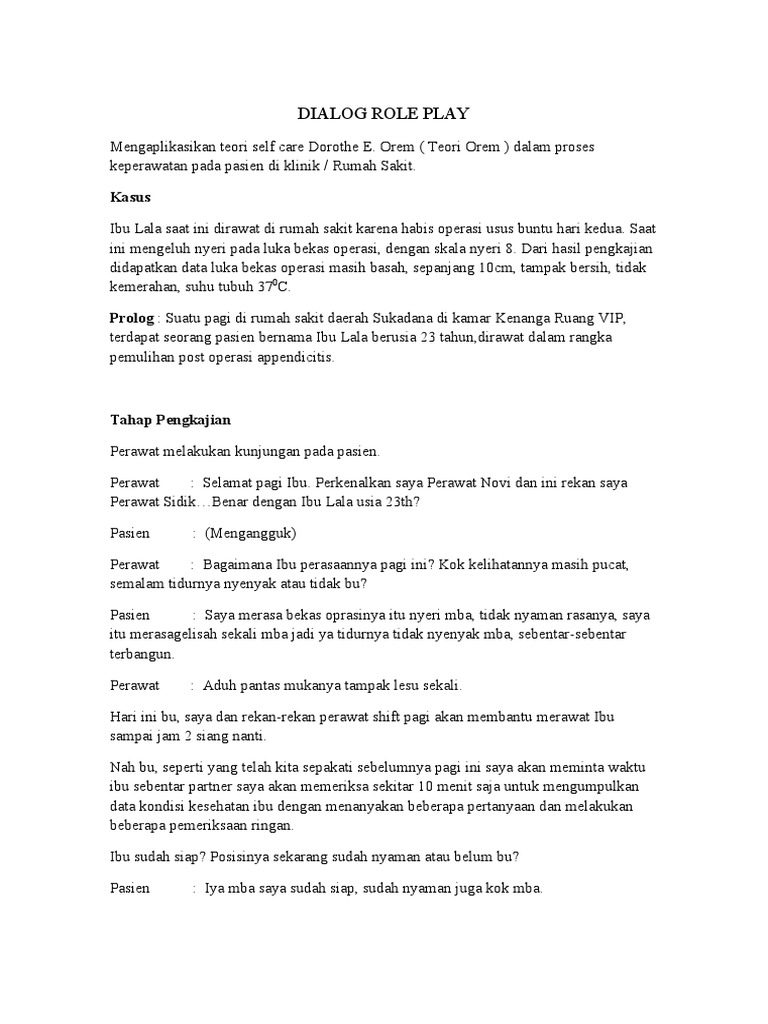 Dialog Role Play Self Care Teori Orem | PDF