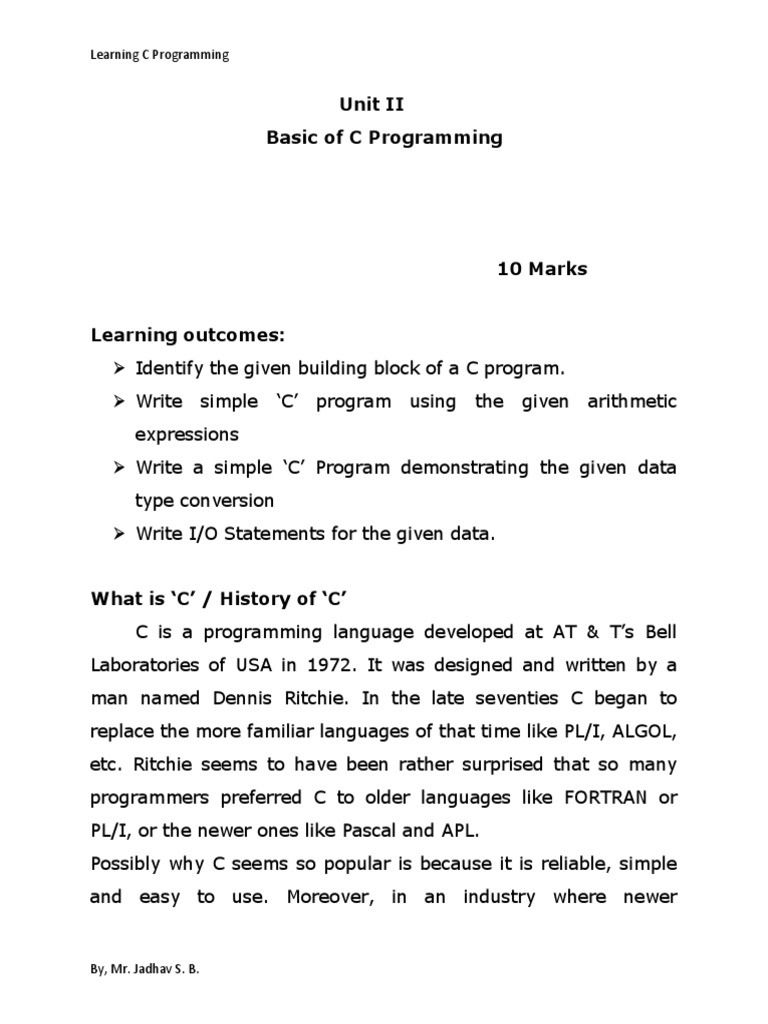 Unit 2 Introduction To C | PDF | Variable (Computer Science) | Software Development