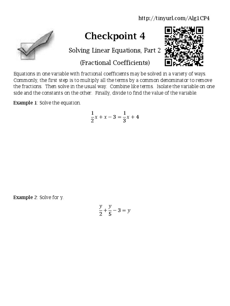 Solving linear equations with fractional coefficients | PDF