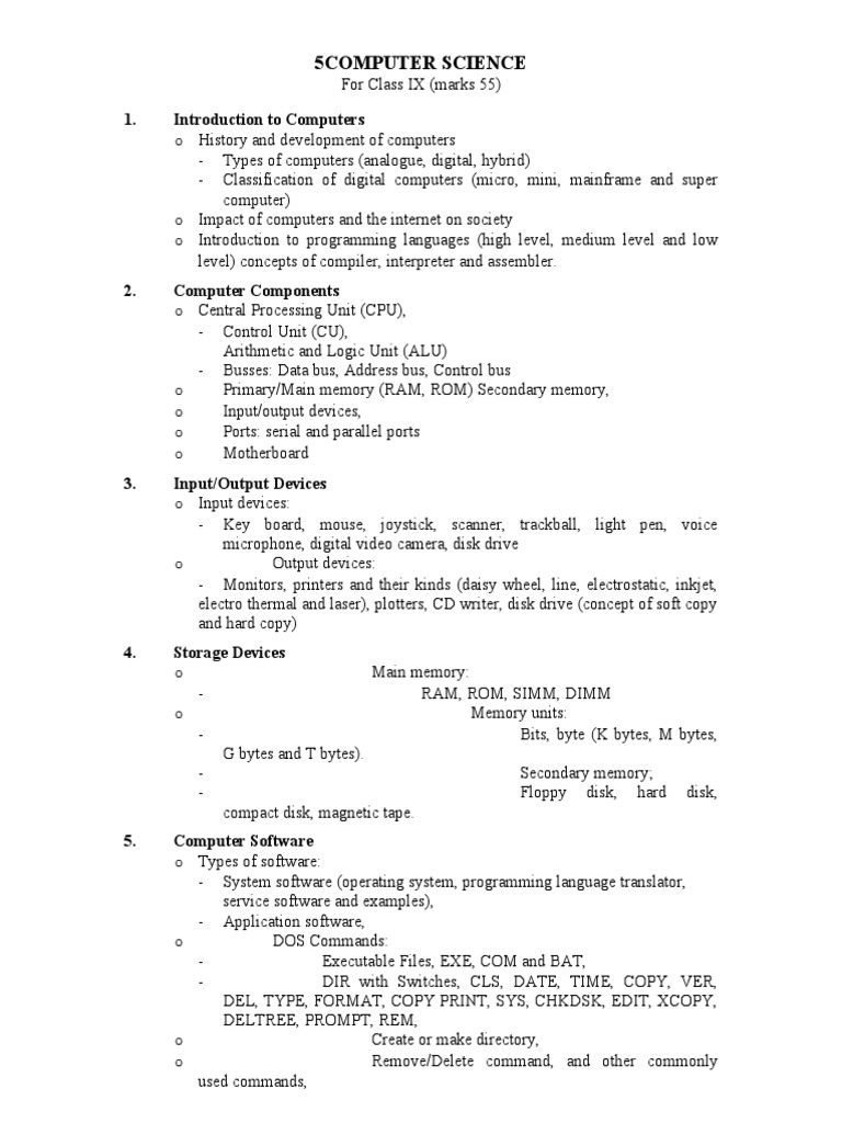 5computer Science: 1. Introduction To Computers | PDF | Computer Data ...