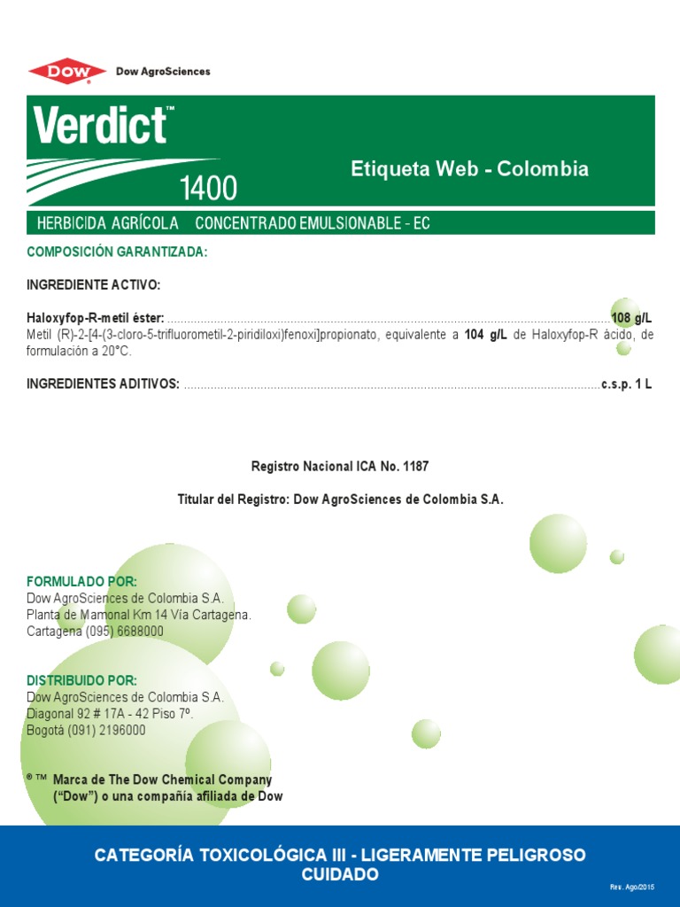 DF-label-Verdict 1400 | PDF | Pesticida | Alimentos