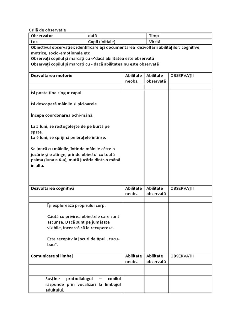 Grila de Observatie | PDF