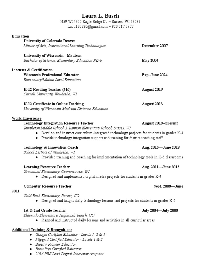 Laura Busch Resume | Download Free PDF | Educational Technology | Teachers