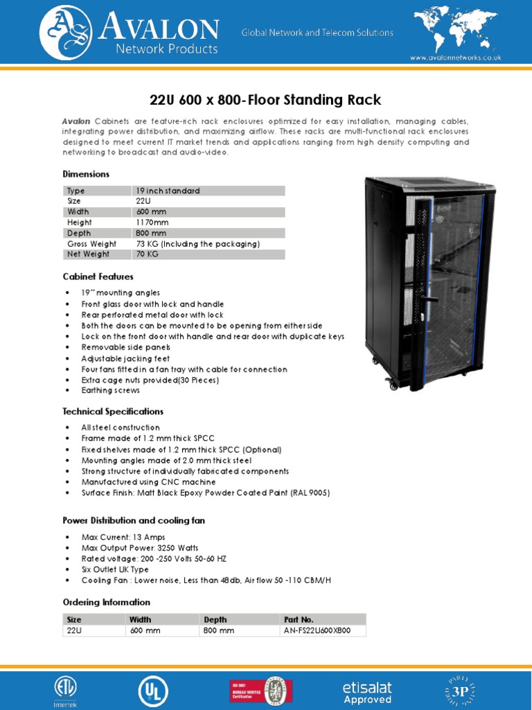 22U 600 X 800-Floor Standing Rack: Dimensions | PDF | Computers ...