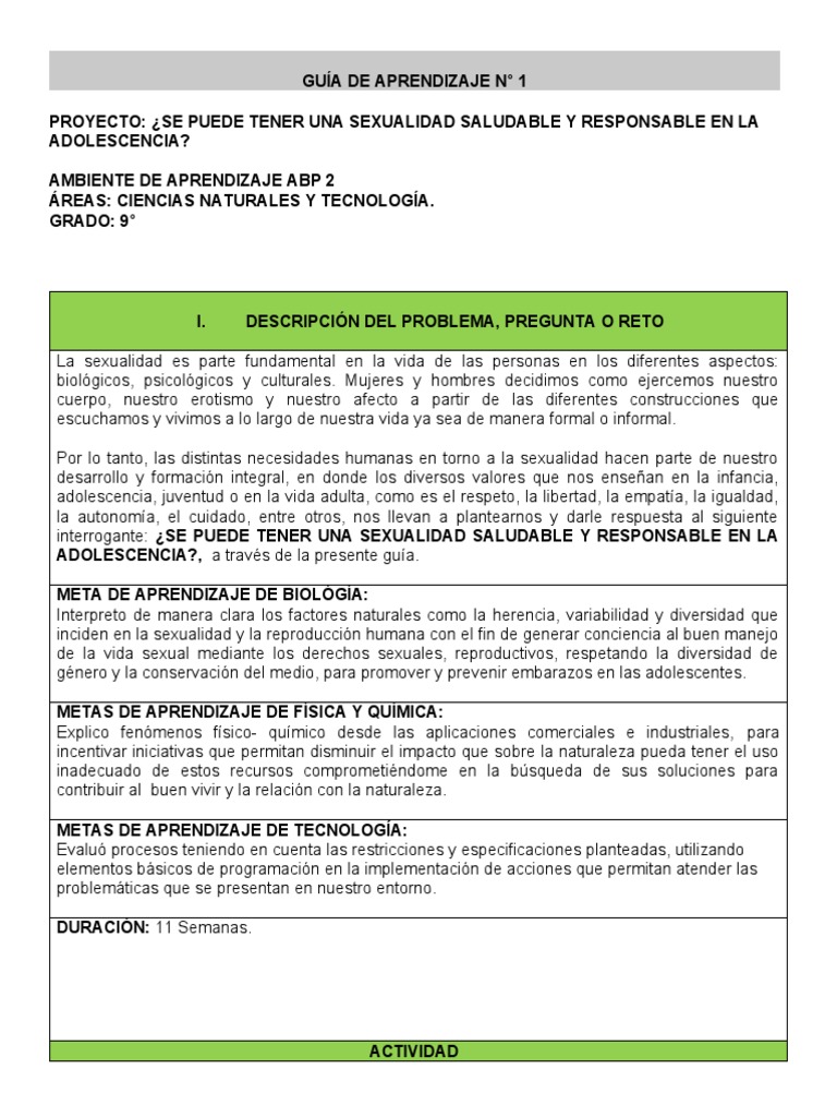 Guía - Abp2 - 9° Último | PDF | Embarazo en la adolescencia | Adn