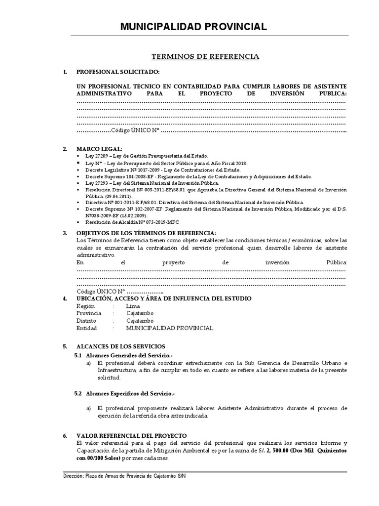 Tdr-Asistente Administrativo | PDF | Política | Gobierno