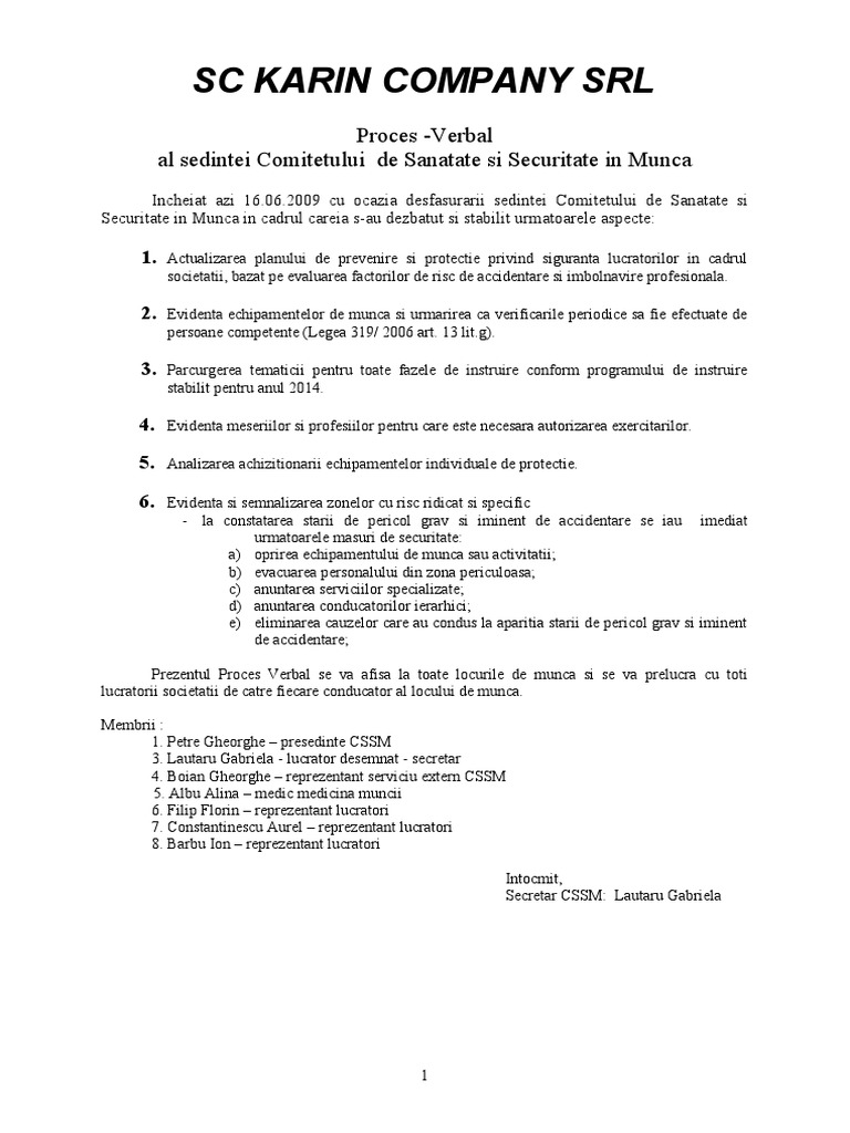 Proces Verbal CSSM - Trim II - 2014 - Karin | PDF