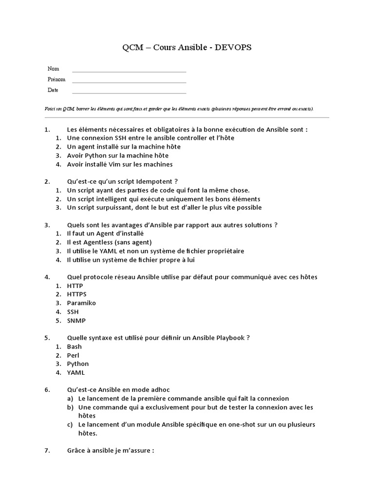 QCM Ansible pour Développeurs DEVOPS | PDF | Python (Langage de programmation) | Programmation ...