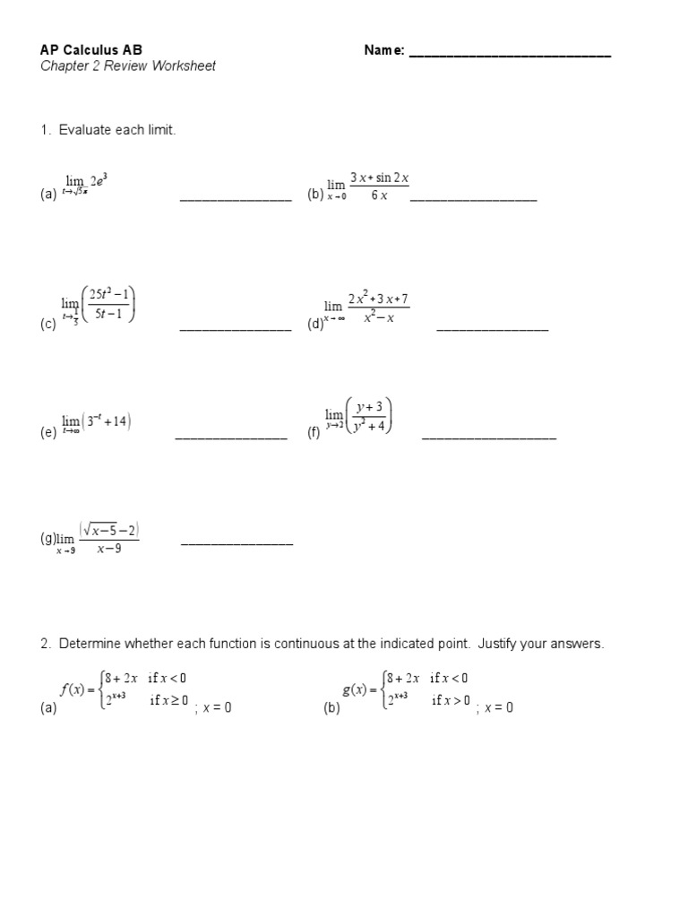 CH 2 Review Worksheet | PDF | Mathematical Concepts | Analysis