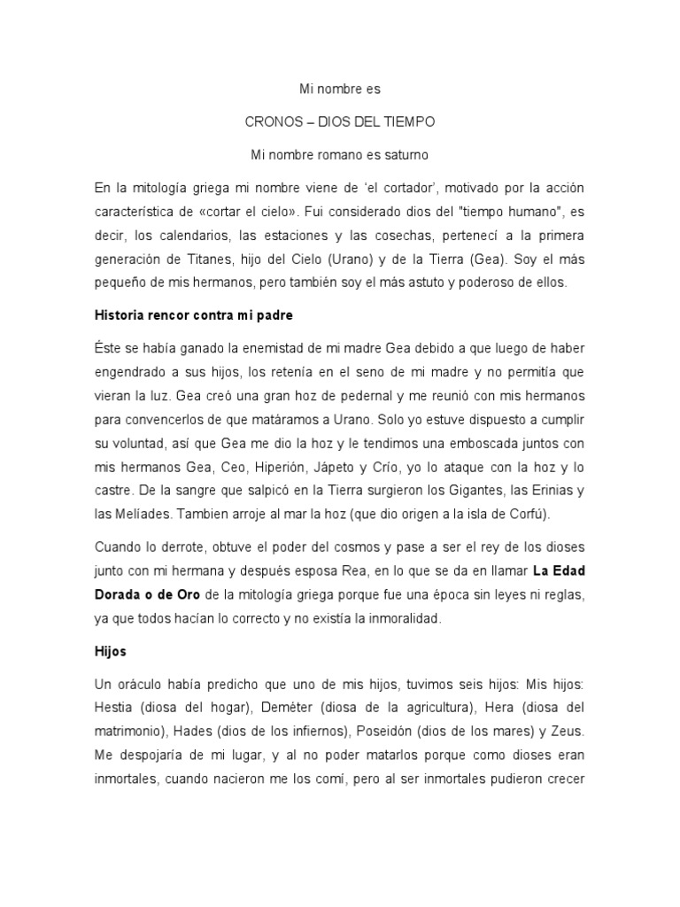 Cronos-Dios Del Tiempo | PDF | Deidades griegas | Religión Griega Antigua