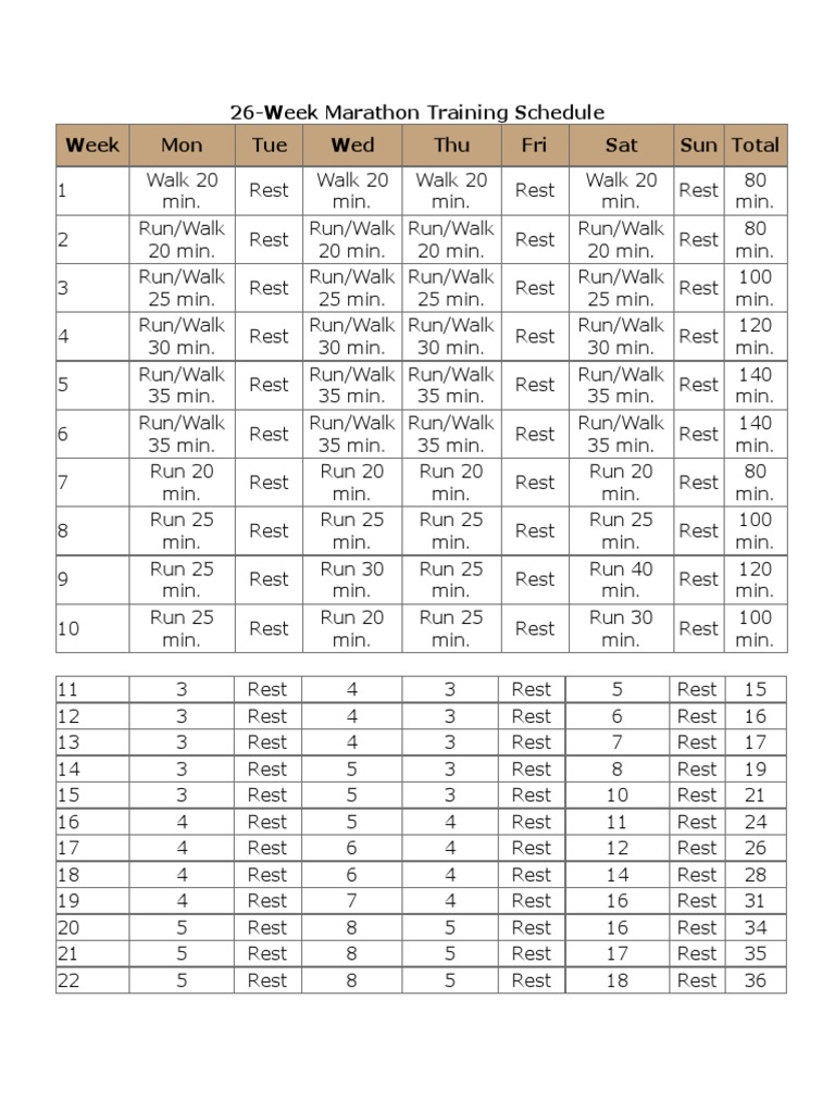 26-Week Marathon Training Plan | PDF