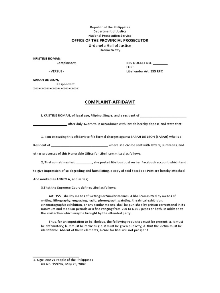 Complaint-Affidavit: Office of The Provincial Prosecutor | PDF ...