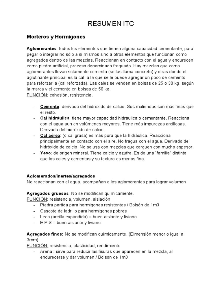 Resumen Itc | PDF | Hormigón | Cemento