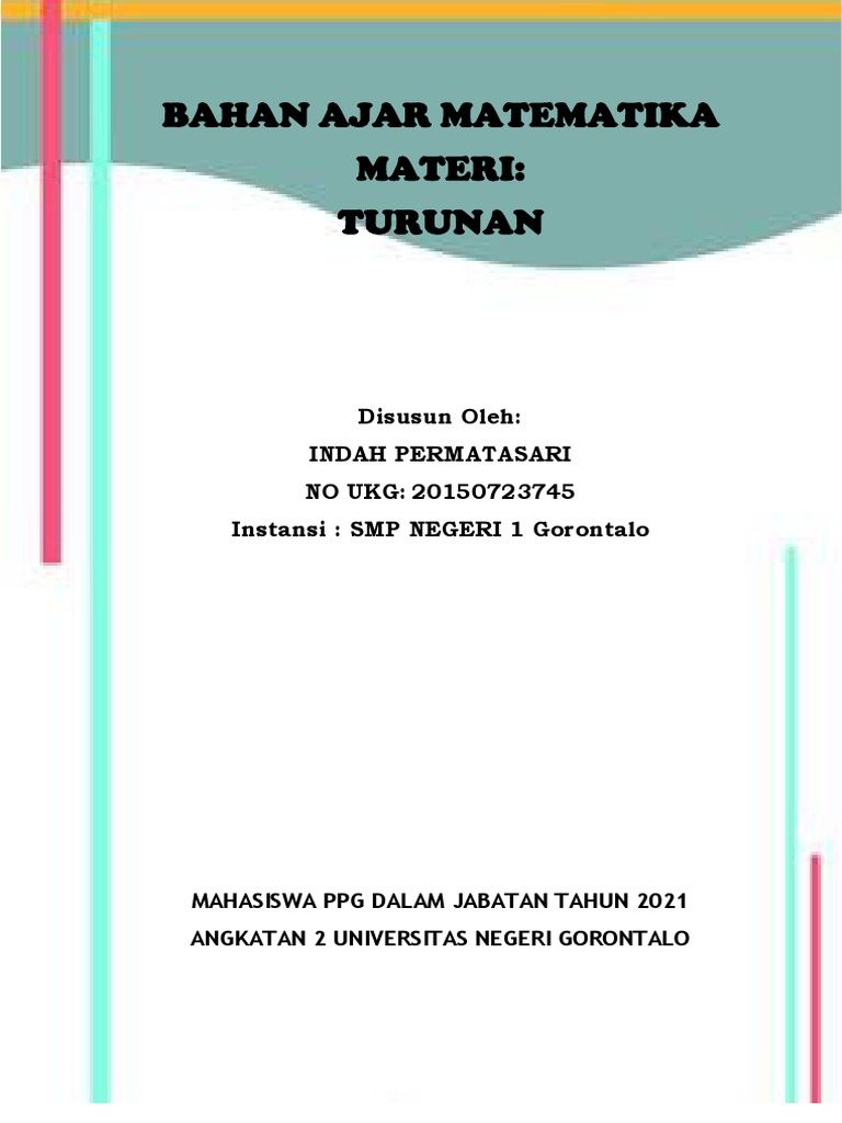 Bahan Ajar Matematika: Turunan untuk SMP | PDF | Metode & Bahan Ajar | Sains & Matematika