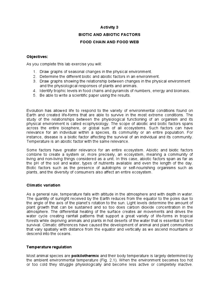 Lab 3. Biotic-Abiotic Factors and Food Chain-Food Web | PDF | Food Web ...