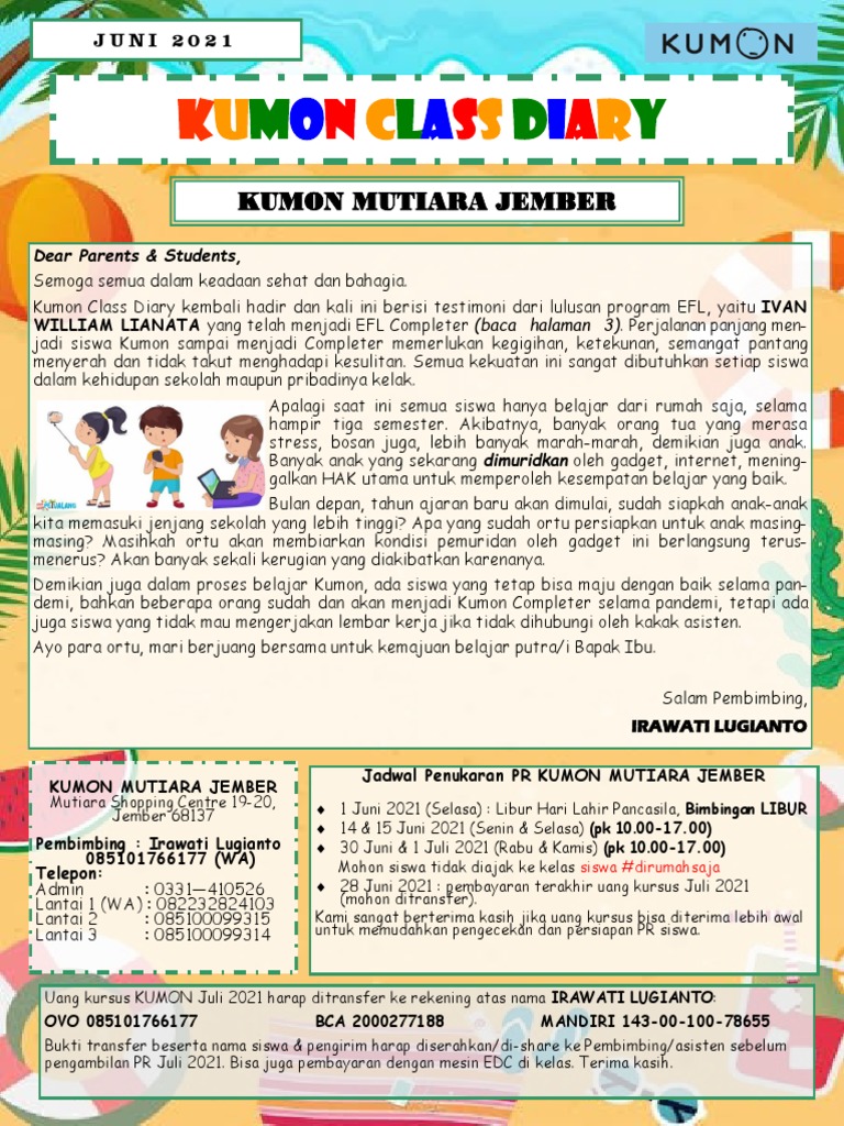 KUMON Class Diary Juni 2021F | PDF