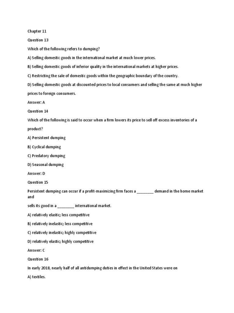 Eco 306 Tutorial Chapter 11 | PDF | Subsidy | Dumping (Pricing Policy)
