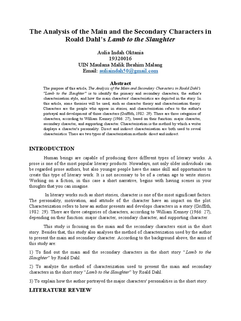 Lamb To The Slaughter Analysis Character | PDF | Short Stories | Writers