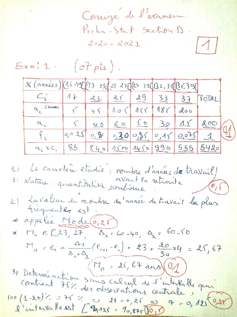 Corrigé Examen Proba Stat PDF | PDF