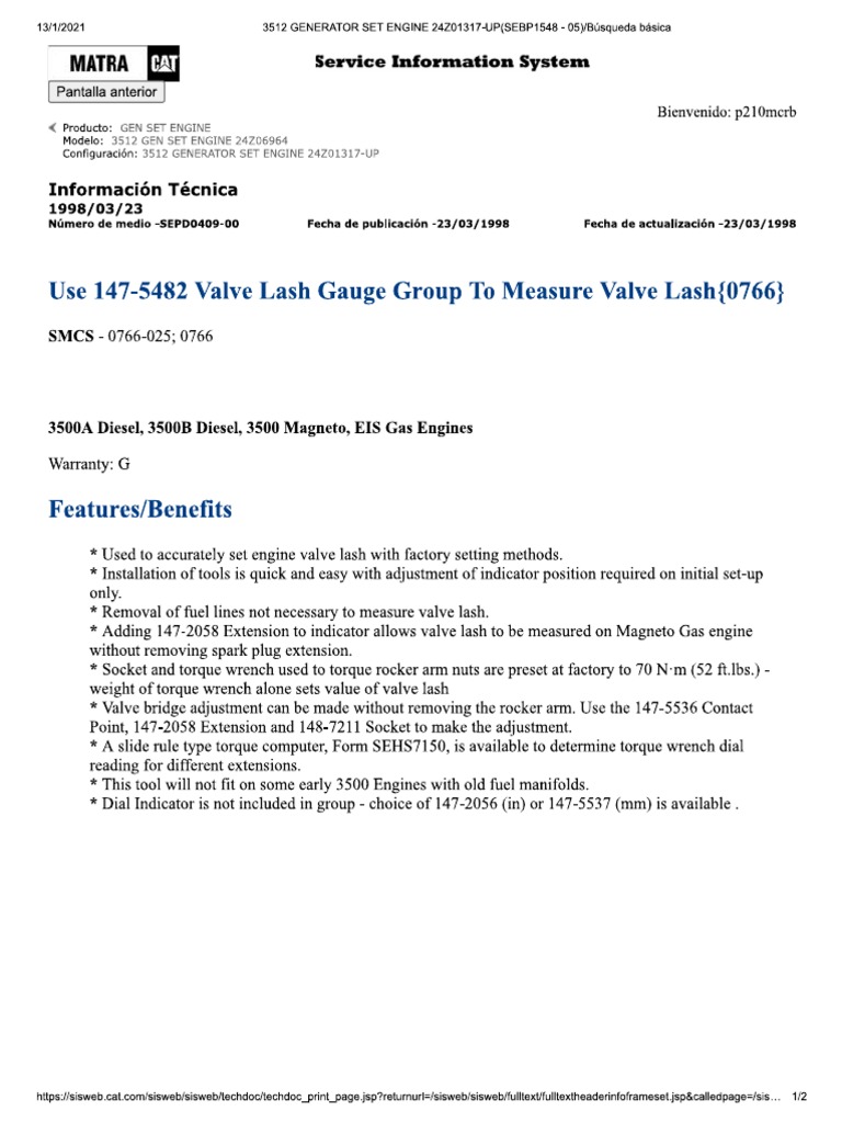 Use 147-5482 Valve Lash Gauge Group To Measure Valve Lash | PDF