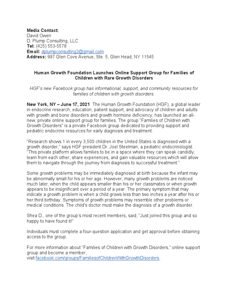 Human Growth Foundation Launches Online Support Group For Families of ...