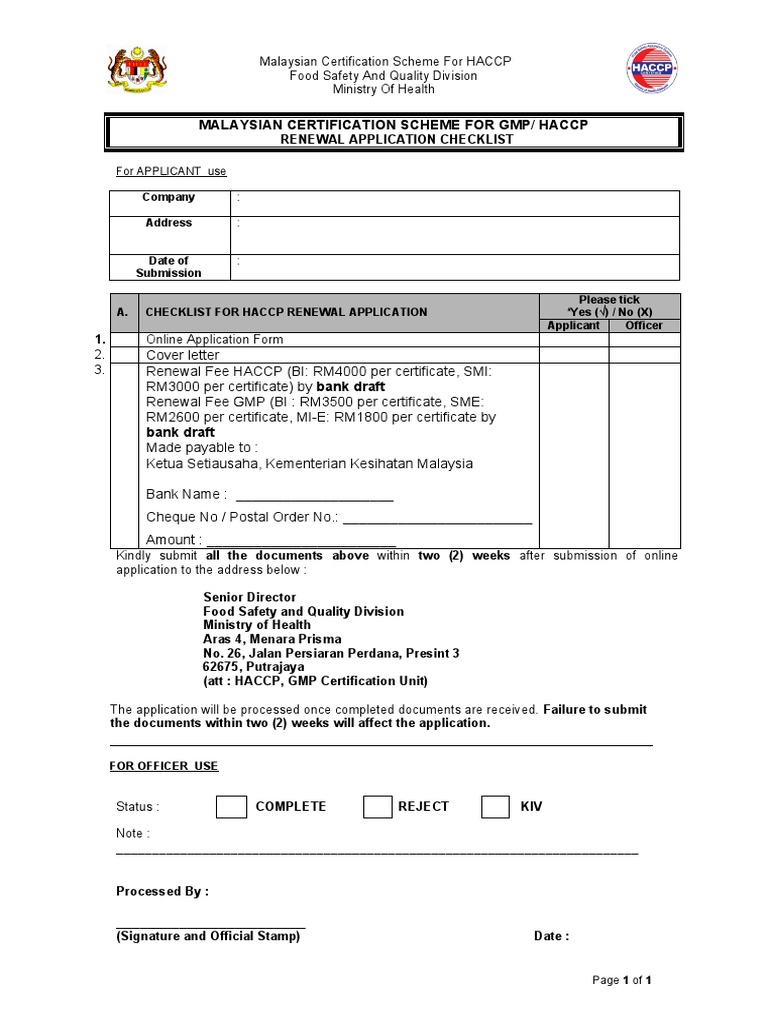 Haccp Form Renew | PDF | Hazard Analysis And Critical Control Points ...