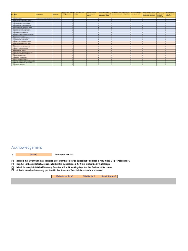 Training Evaluation Form - Participant (Excel Calculator) | PDF ...