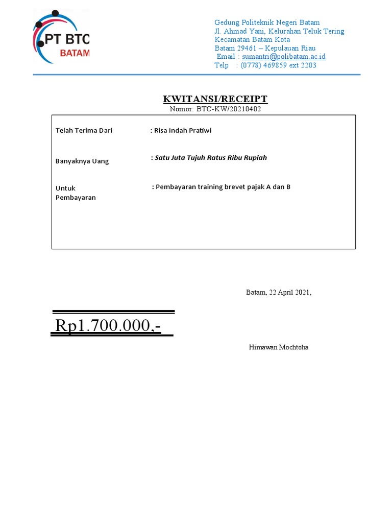 Kuitansi PT OTI 20210401 | PDF