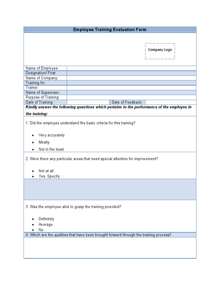 Employee Training Evaluation Form | PDF