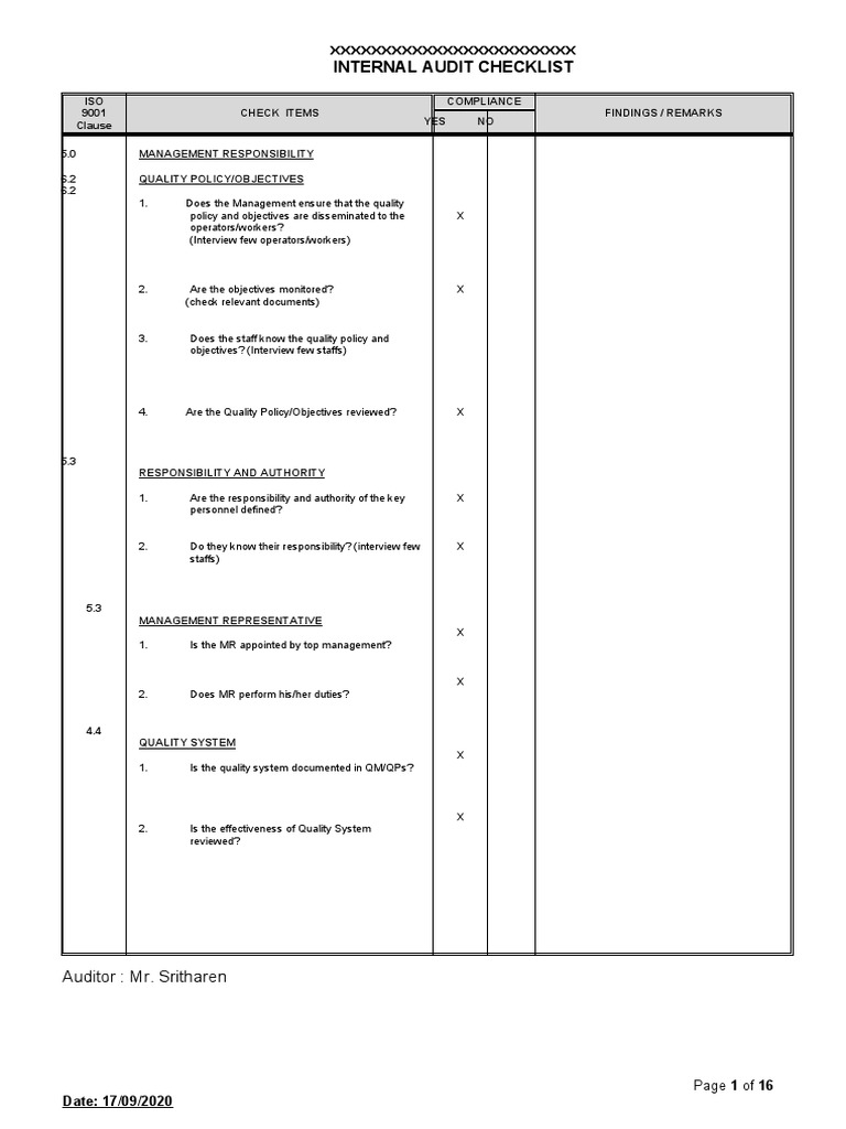IQA Checklist - Smple | PDF | Audit | Internal Audit