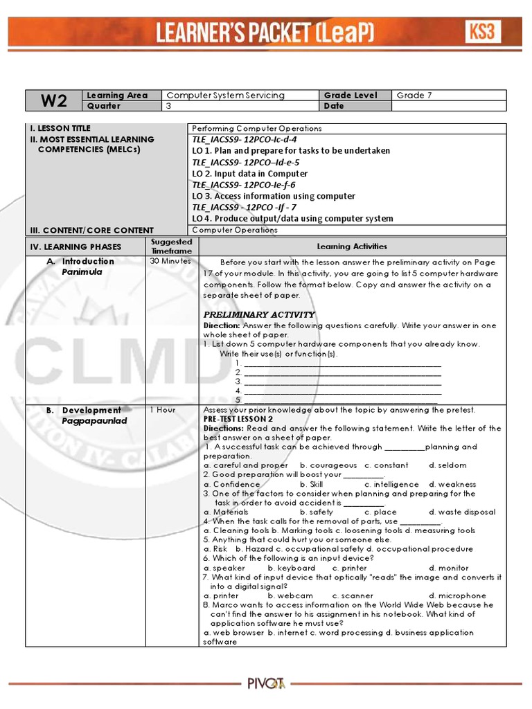 Tle7 Ict Computer System Servicing Q3 W2 Leap Pdf Computer Data Storage Computer Keyboard