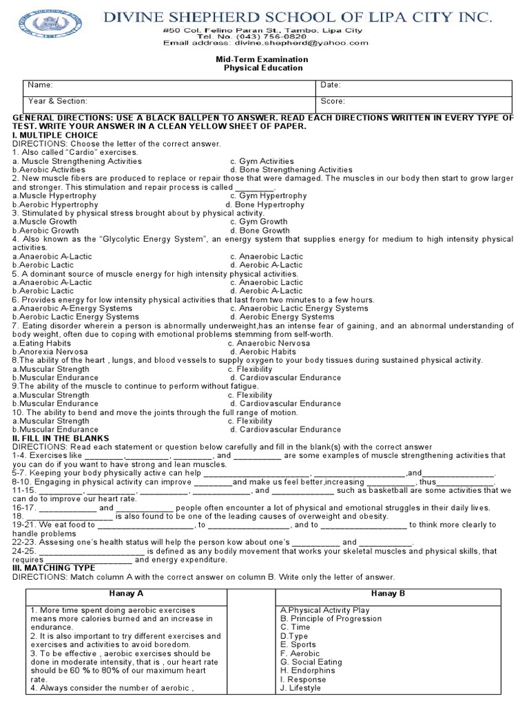 Physical Education 11 and 12 Exam | PDF | Aerobic Exercise | Muscle